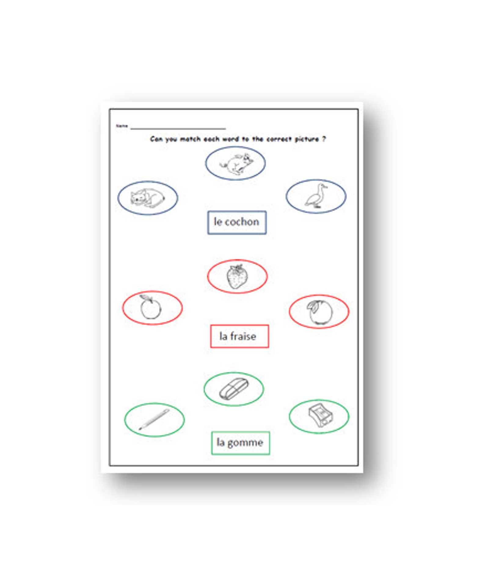 School Printable With Picture and Word Matching Activity / Simple ...