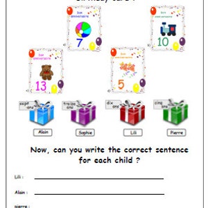 BIRTHDAY FRENCH WORKSHEET/ Matching and Writing Activities French ...