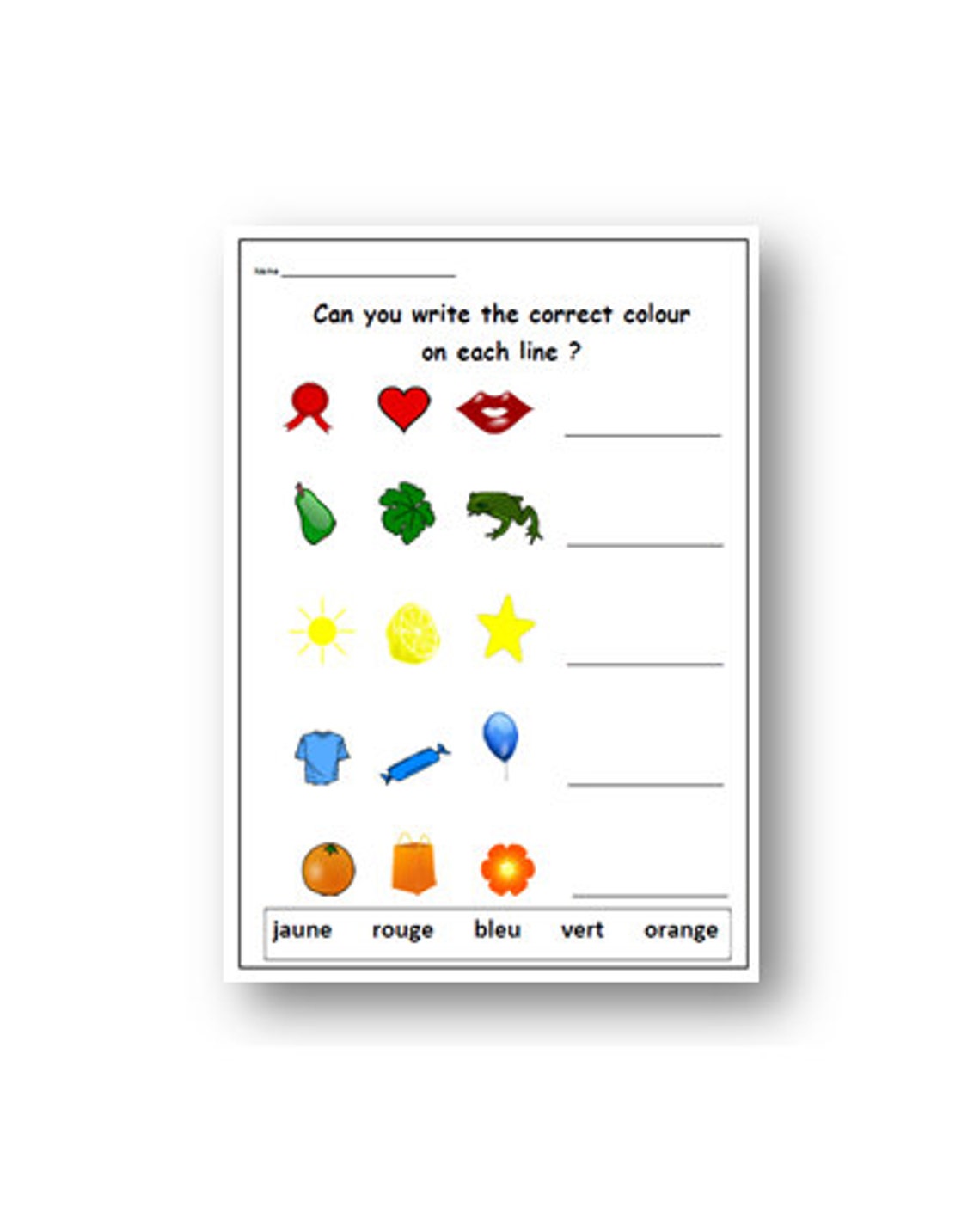 FRENCH EDUCATIONAL WORKSHEET to Learn Colours / Kids Worksheet / French ...