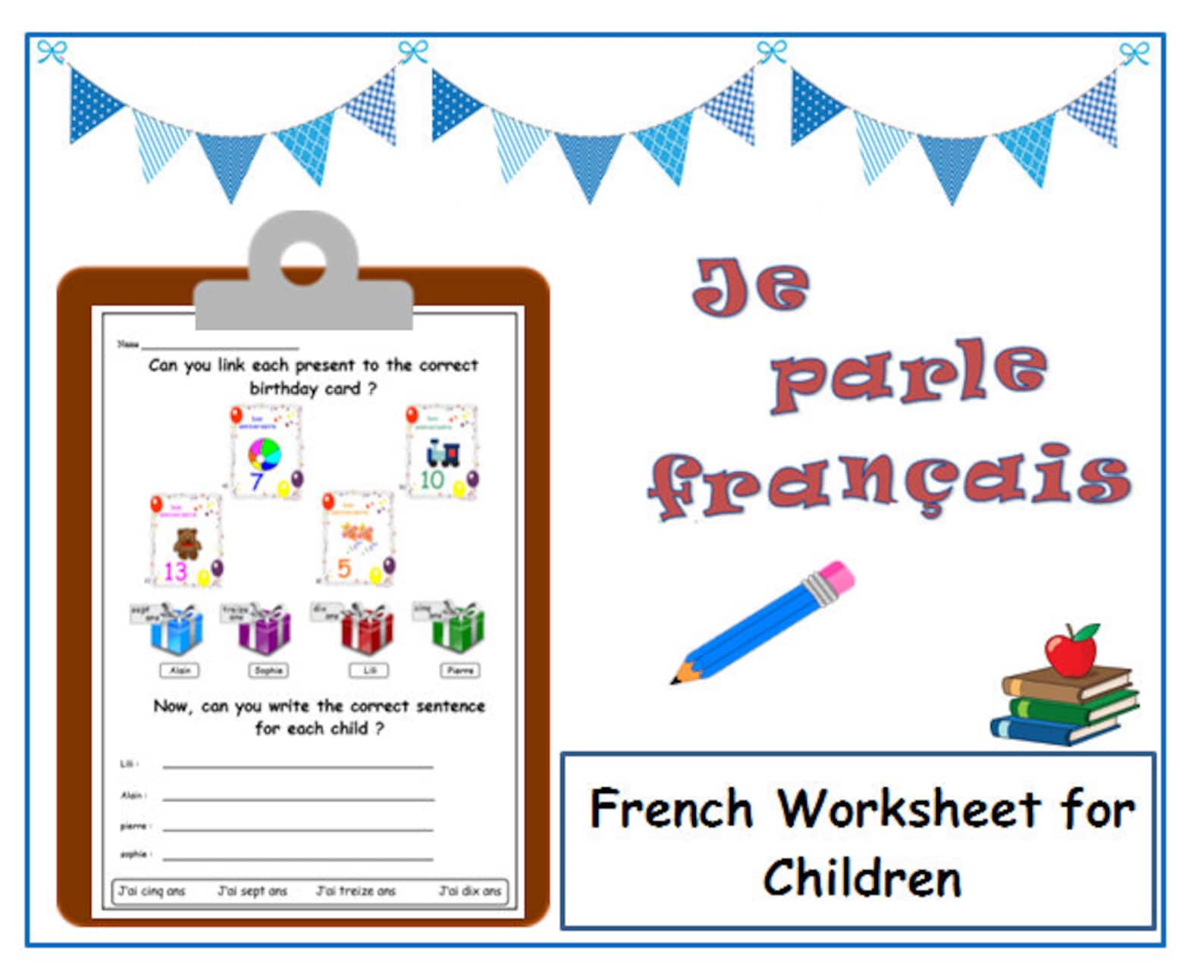 BIRTHDAY FRENCH WORKSHEET/ Matching and Writing Activities French ...