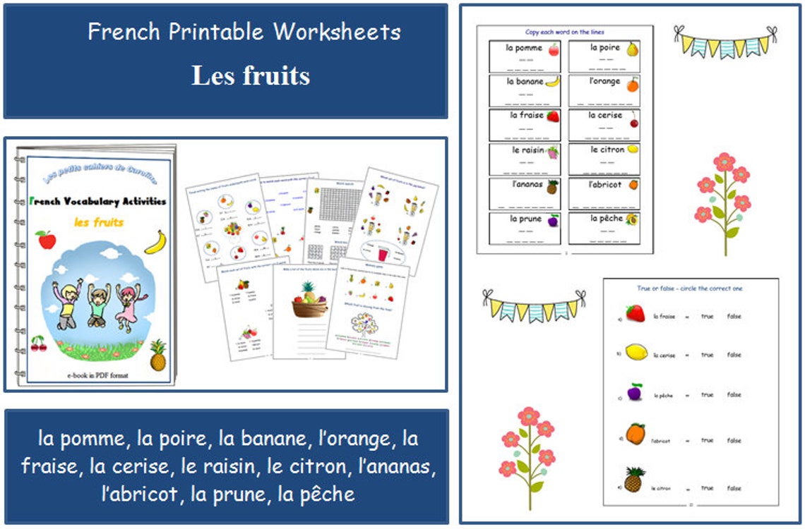 Learn Names of FRUITS in FRENCH With Teacher WORKSHEETS / Educational ...
