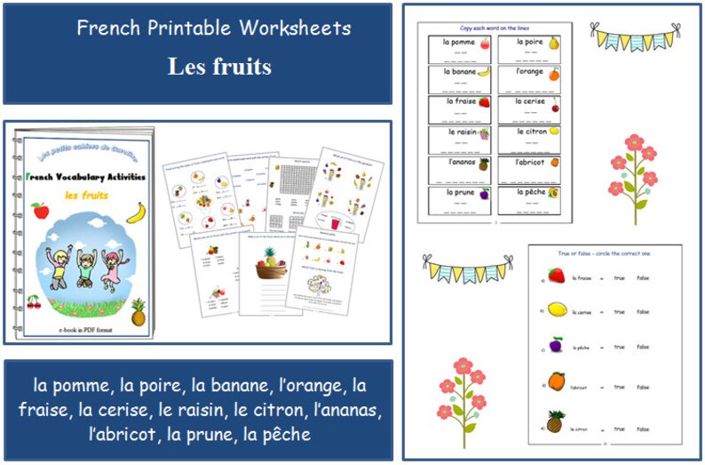 Learn Names of FRUITS in FRENCH With Teacher WORKSHEETS / Educational ...