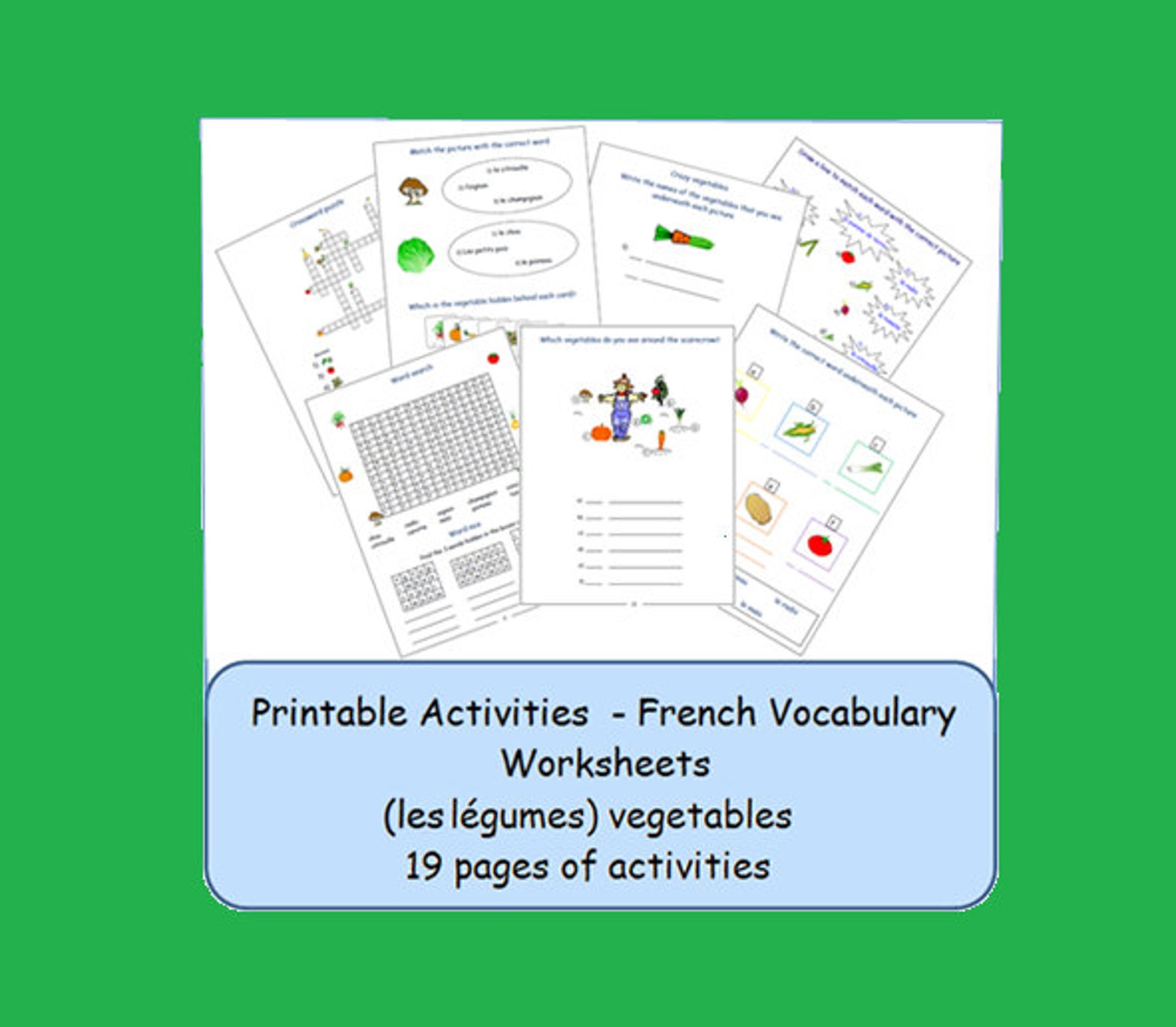 VEGETABLES FRENCH PRINTABLE Activities / Food Kids Worksheets ...