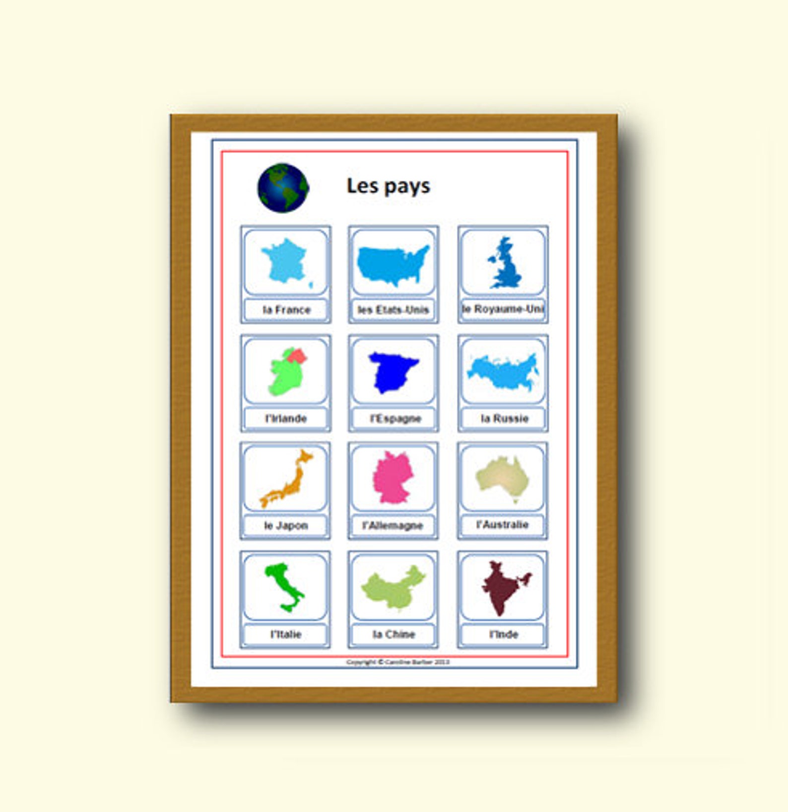 COUNTRIES FRENCH SCHOOL Poster,learn Names of Countries in French With ...