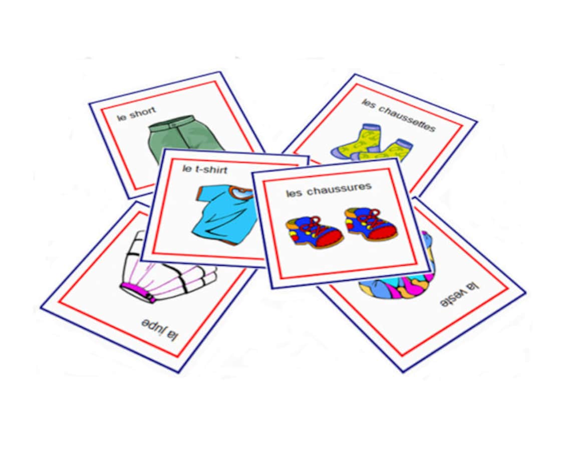 CLOTHES FRENCH FLASHCARDS With Pronunciation on Audio File,items of ...