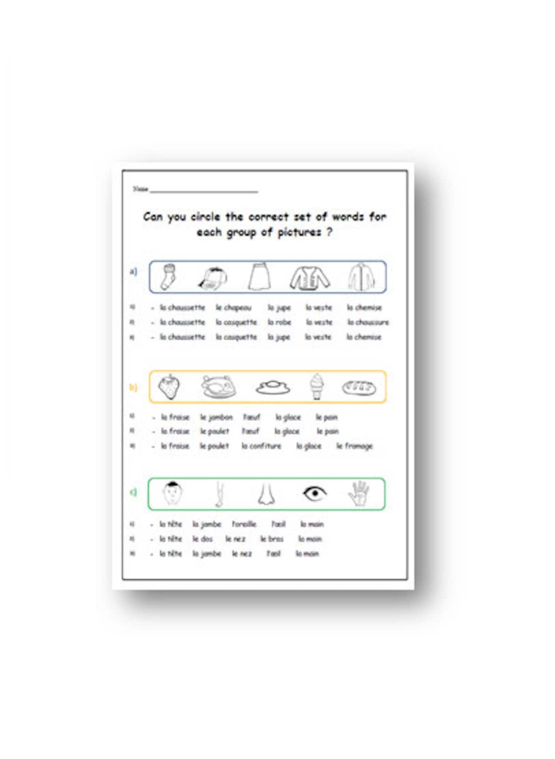 FRENCH LEARNING / French Worksheet Printable for Children / Basic ...