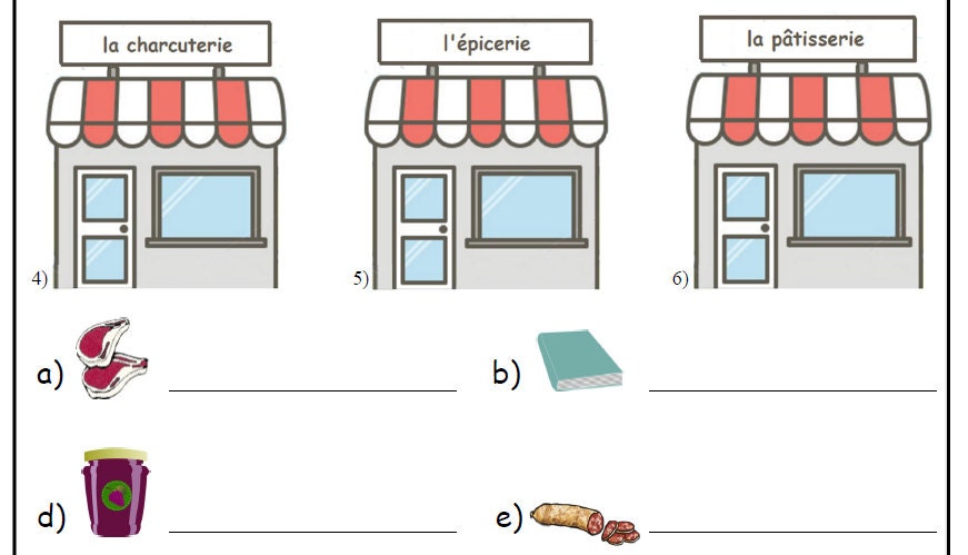 Shop Words FRENCH WORKSHEET / French Writing Activity / Practice French ...