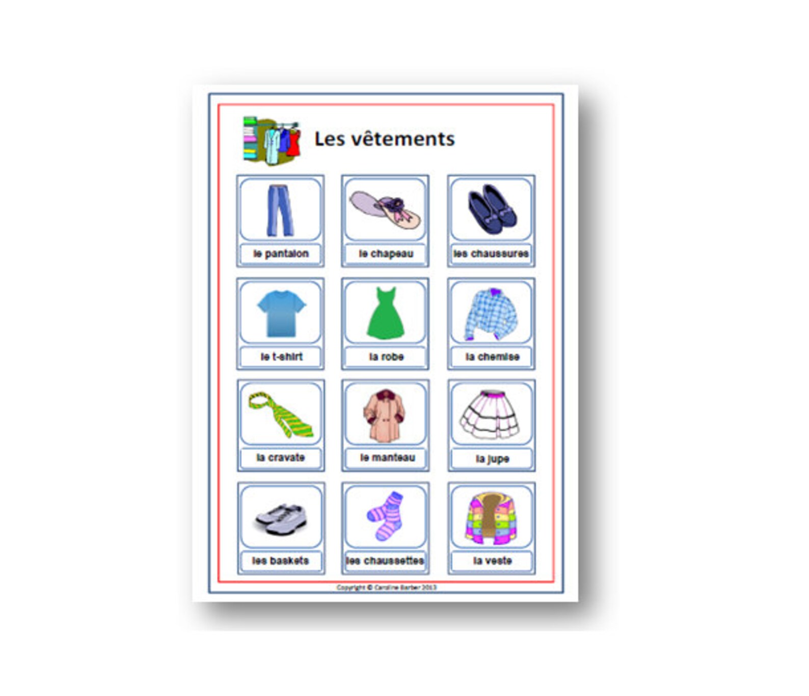 CLOTHES FRENCH WORDS Poster / French Language Wall Art Print ...