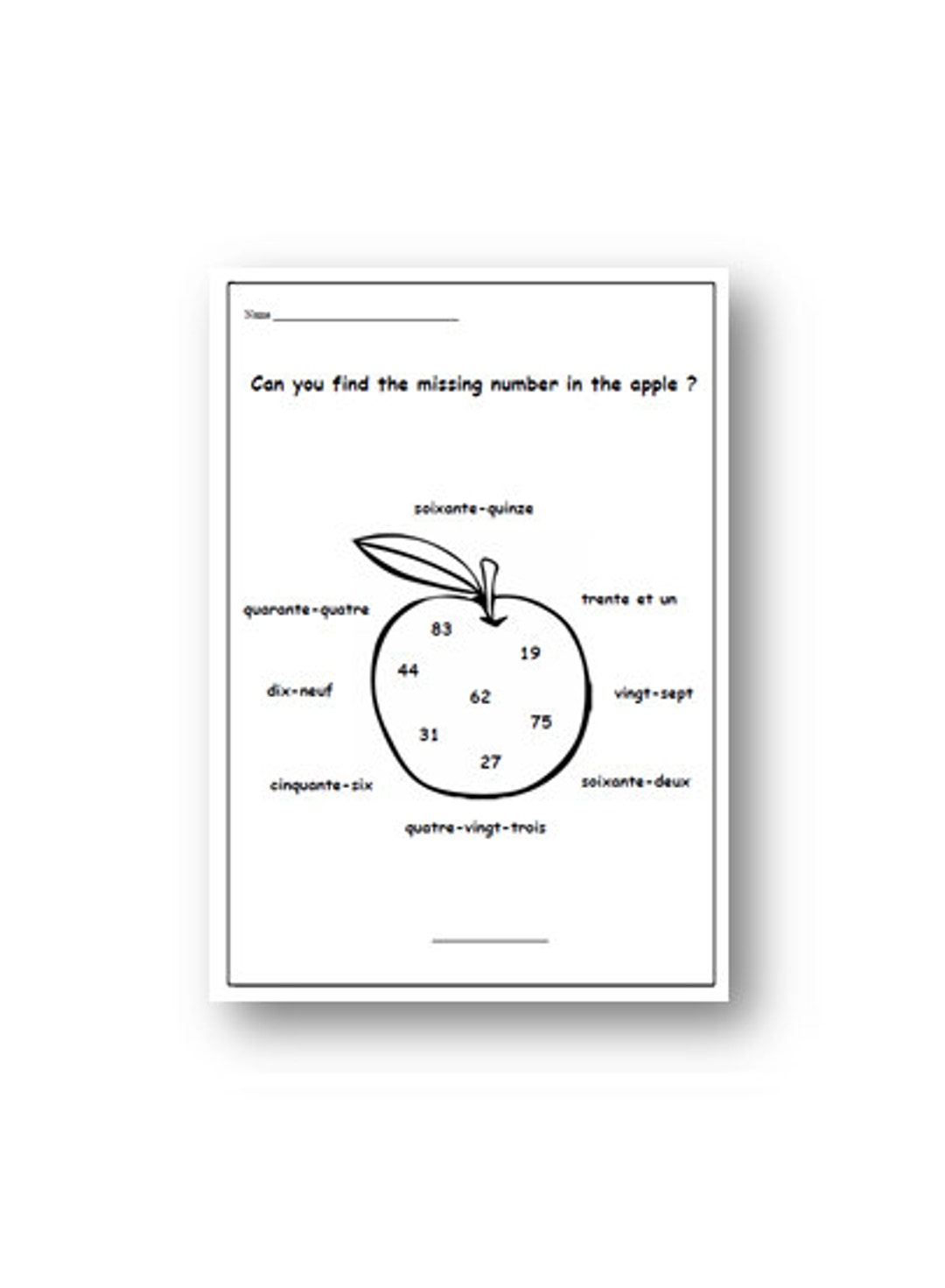 FRENCH Numbers Worksheet,primary School Worksheet,language Teaching ...