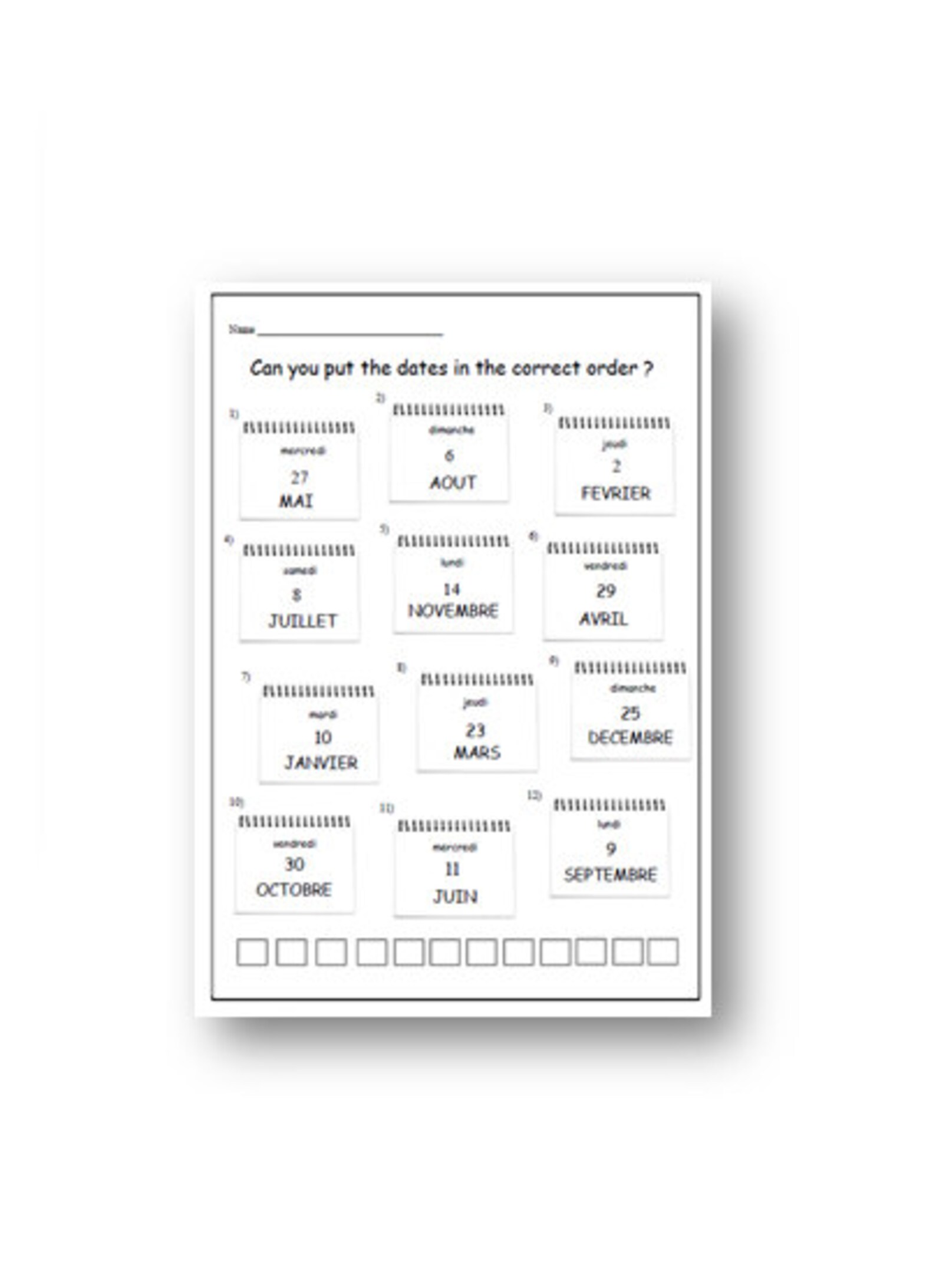 DAYS & MONTHS FRENCH Learning Kids Worksheet / Language Learning French ...