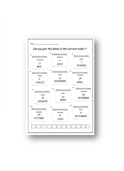 DAYS & MONTHS FRENCH Learning Kids Worksheet / Language Learning French ...