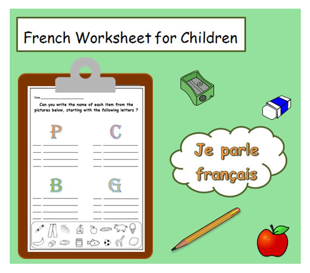 FRENCH Basic VOCABULARY With Writing Activity Worksheet,beginning ...