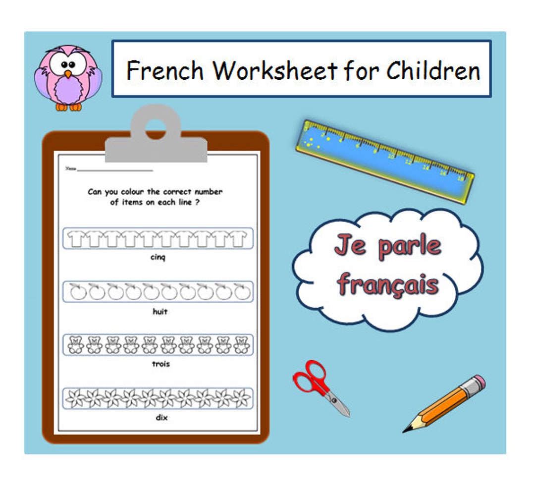 COUNTING & COLOURING SHEET With French Printable / Kids Worksheet ...