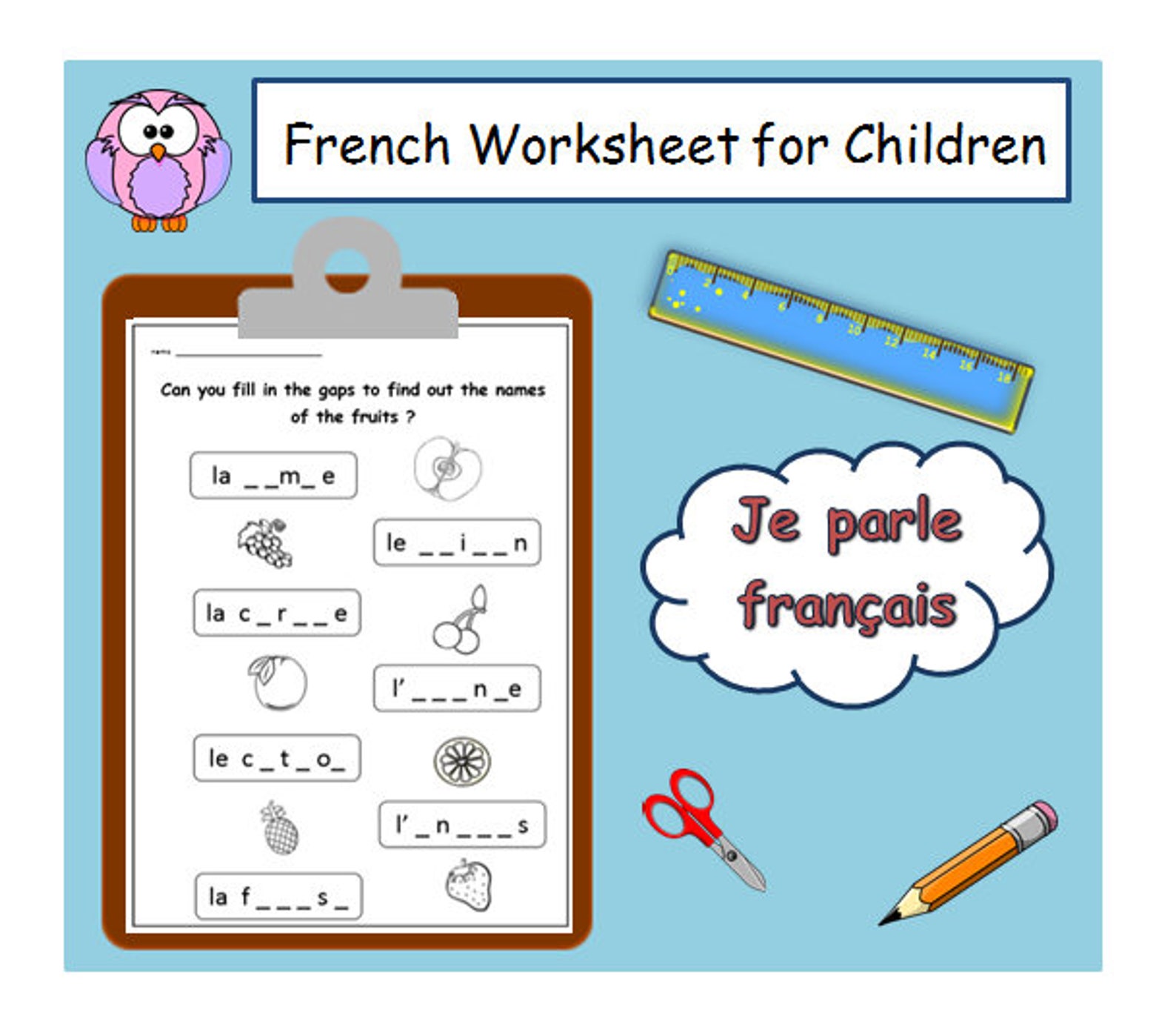 FRENCH TEACHER Literacy Worksheet/kids Activities Printables for ...