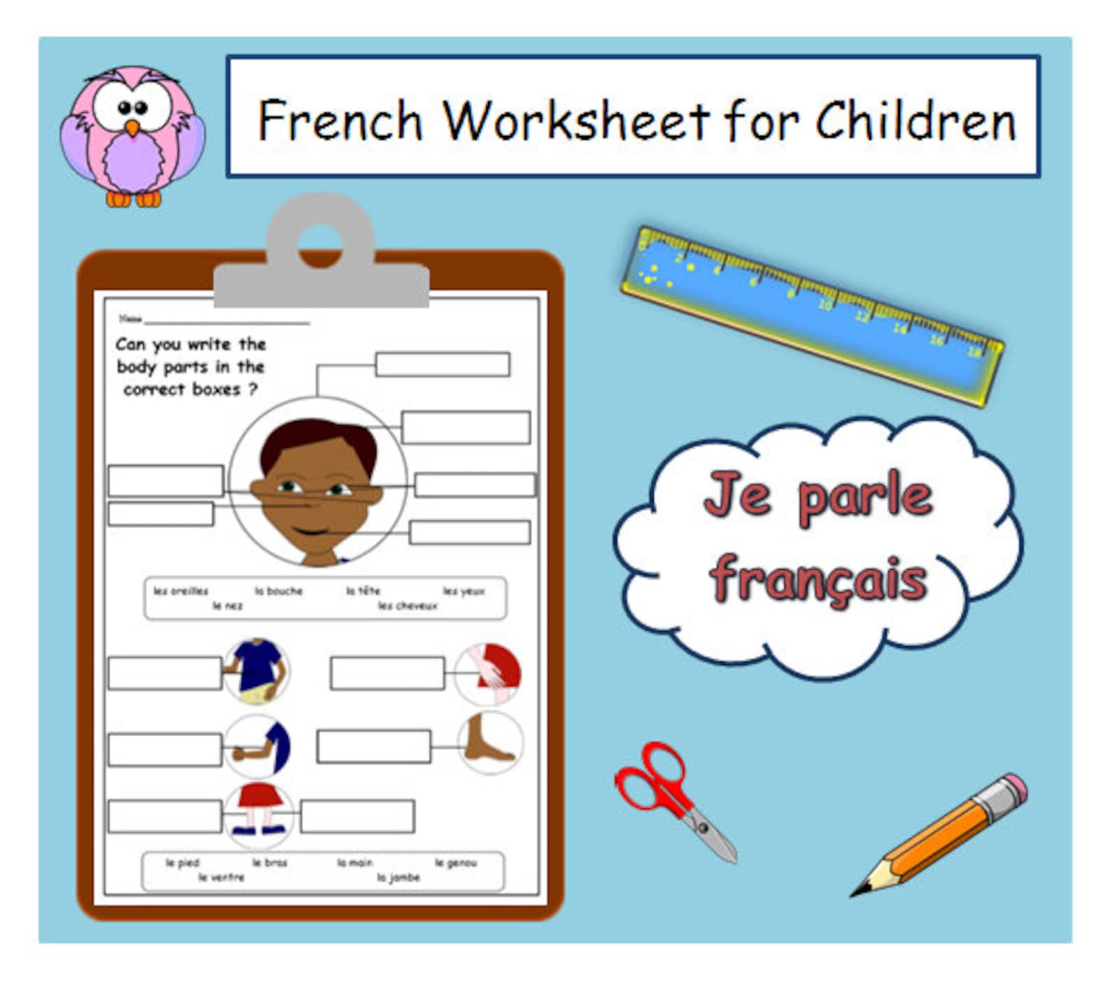 PARTS of the BODY FRENCH Printable Worksheet / French Learning Teacher ...