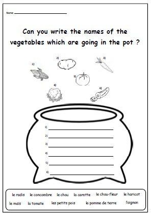 Activity FRENCH WORKSHEET to Learn Names of Vegetables,primary for ...