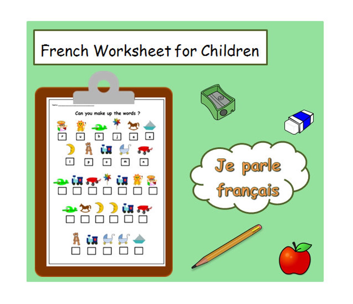 FRENCH PRINTABLE WORKSHEET Fun Exercise for Learning French Words ...