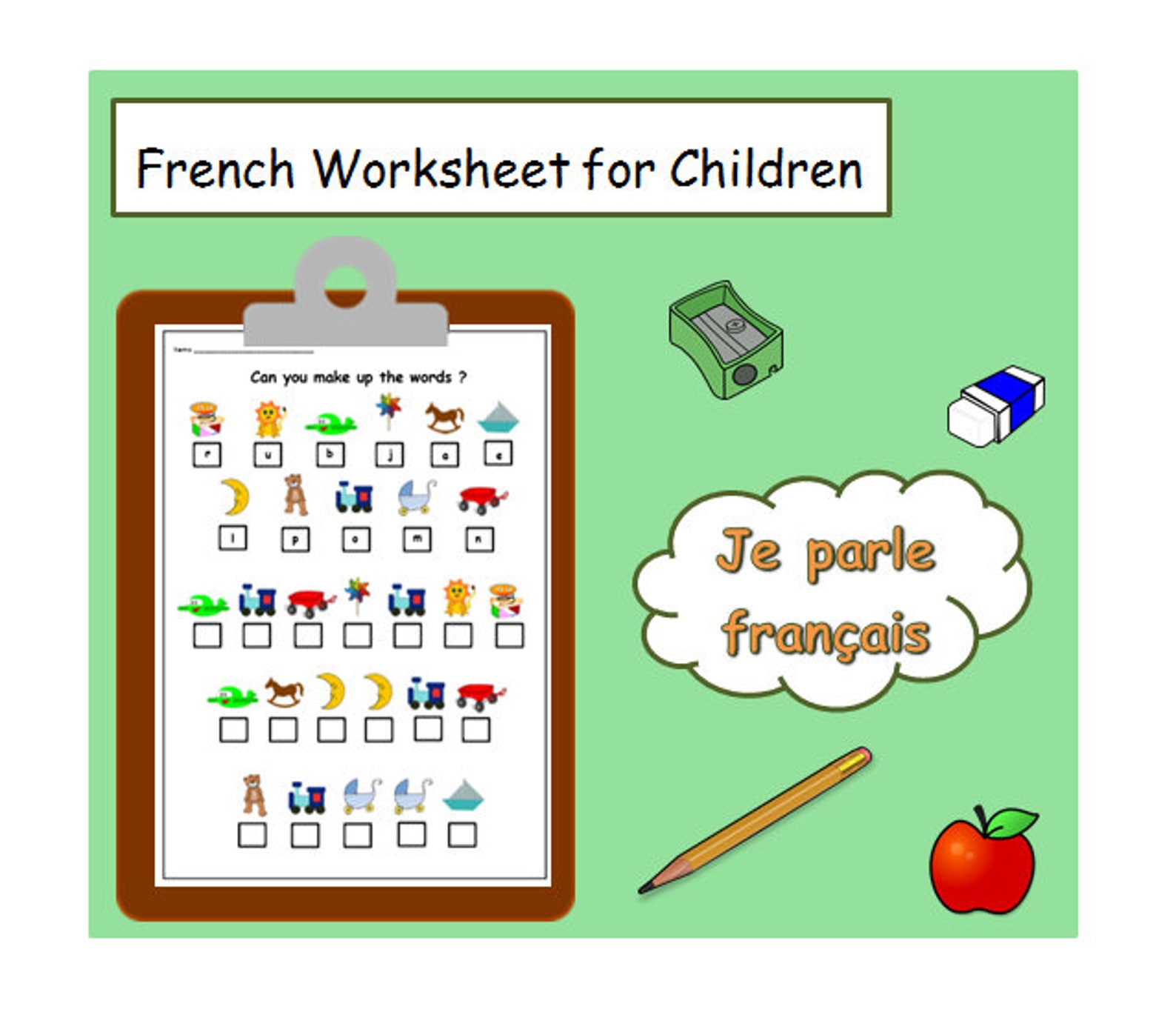FRENCH PRINTABLE WORKSHEET Fun Exercise for Learning French Words ...