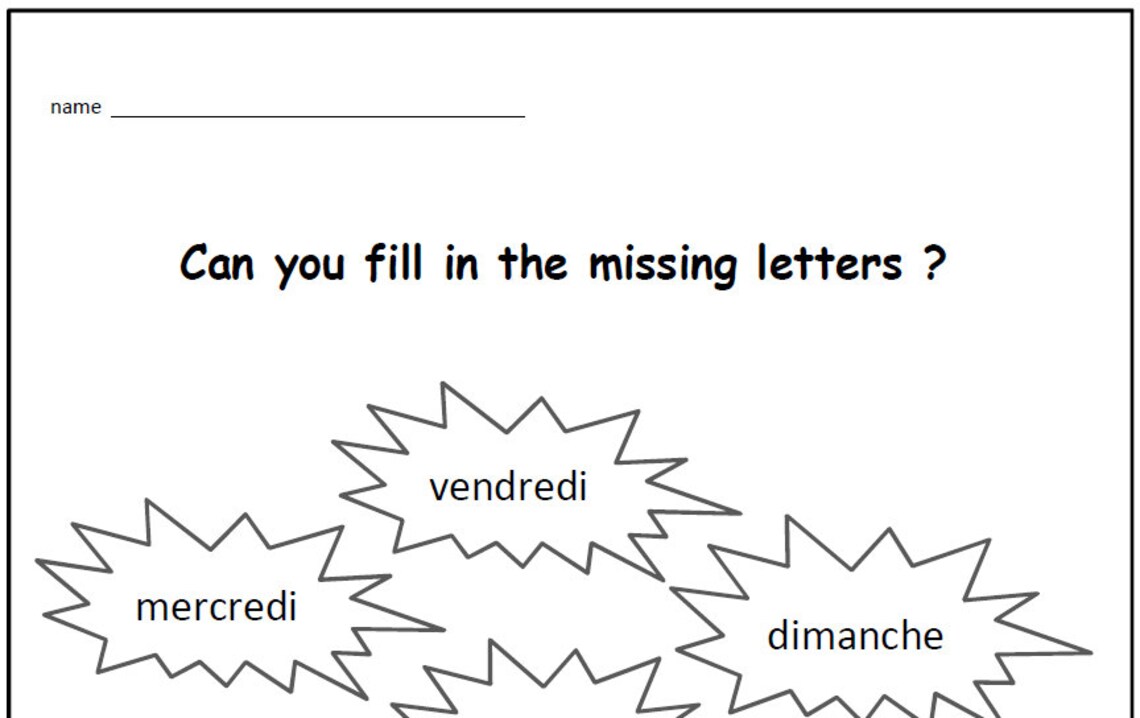 FRENCH CLASSROOM PRINTABLE the Days of the Week / Filling the Gaps ...