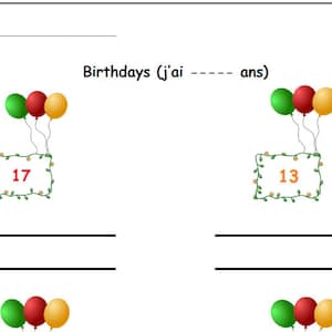 BIRTHDAY TOPIC FRENCH Printable / Learn Your Age With Birthday ...