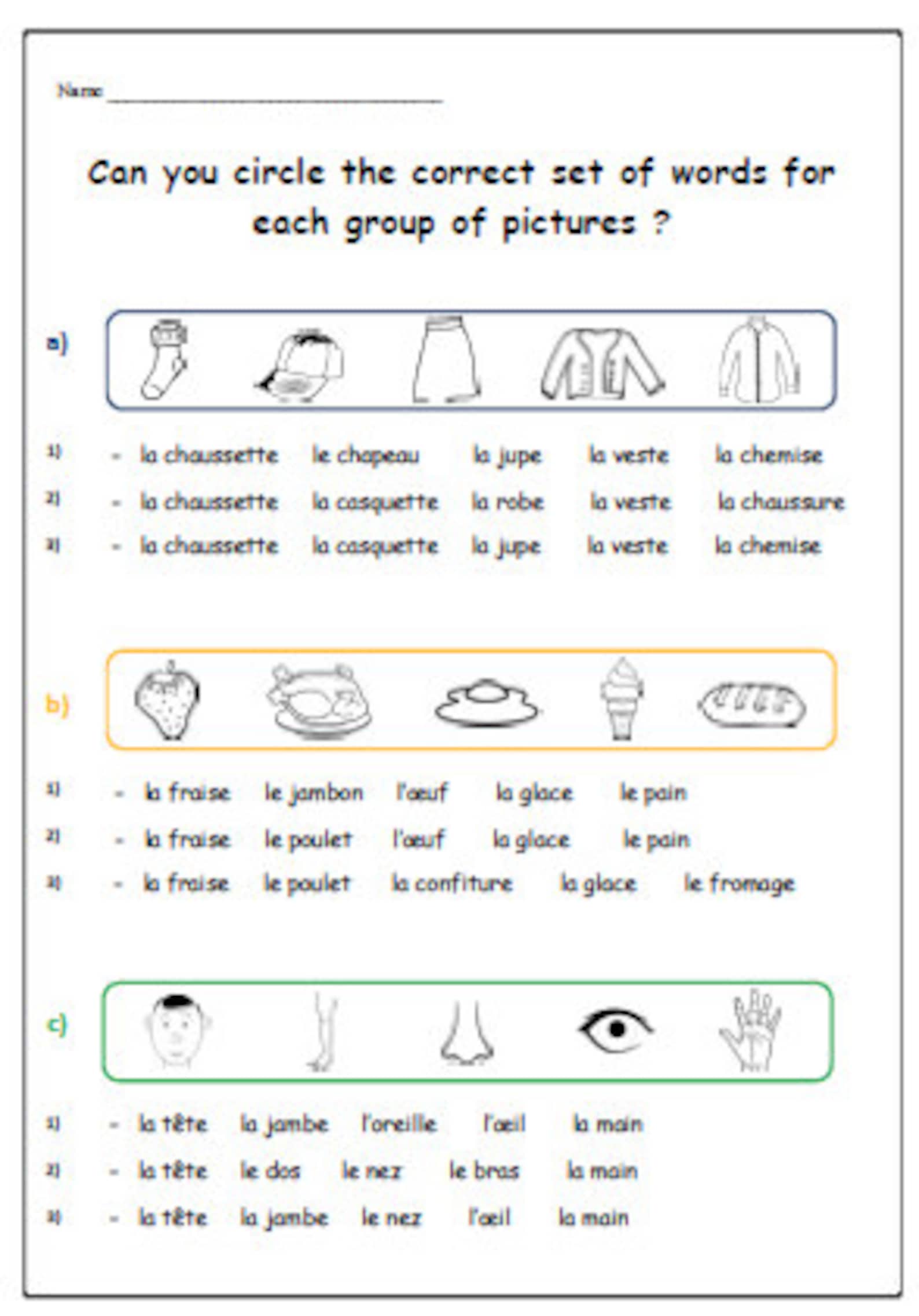 FRENCH LEARNING / French Worksheet Printable for Children / Basic ...