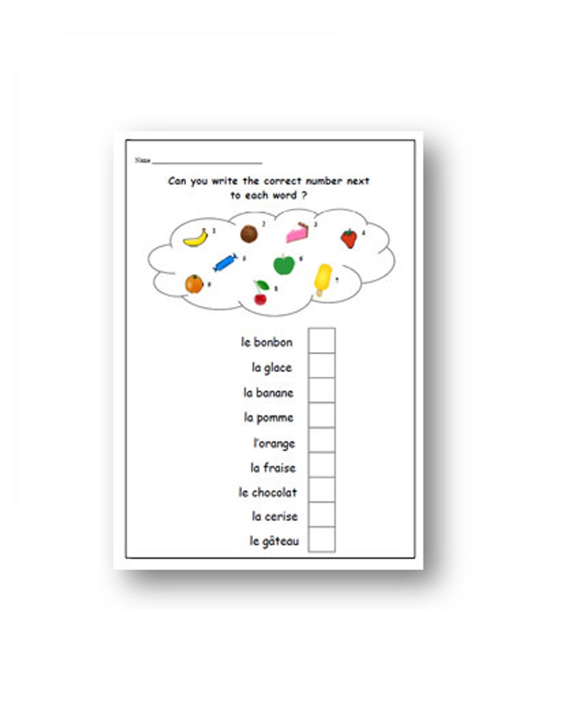 FRENCH Food Words WORKSHEET With Matching Activity/printable French ...