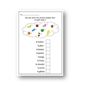 FRENCH Food Words WORKSHEET With Matching Activity/printable French ...