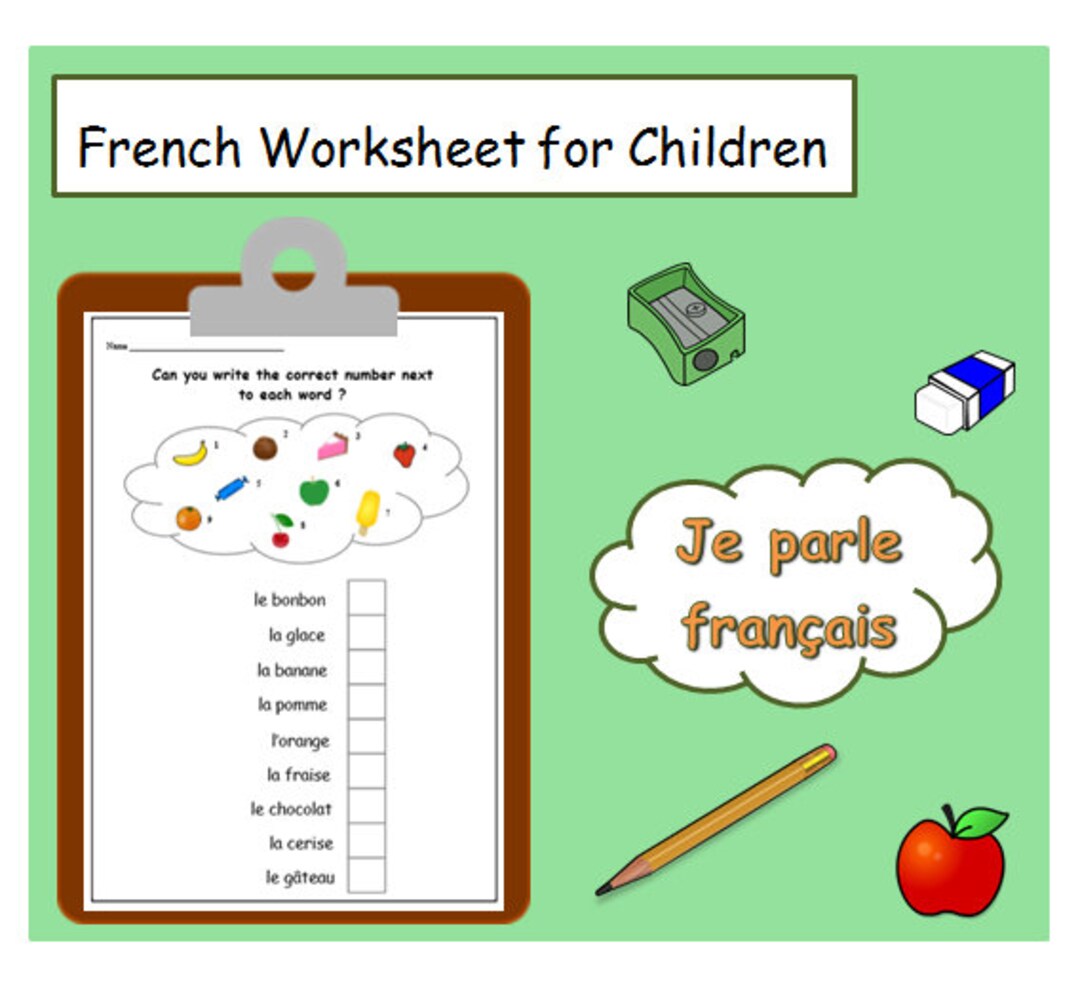 FRENCH Food Words WORKSHEET With Matching Activity/printable French ...