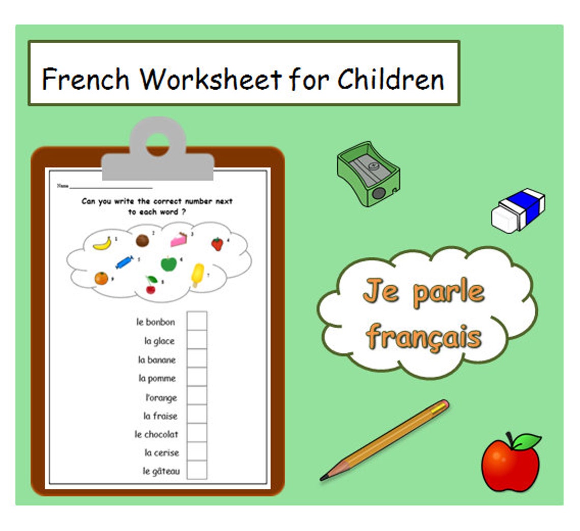 FRENCH Food Words WORKSHEET With Matching Activity/printable French ...