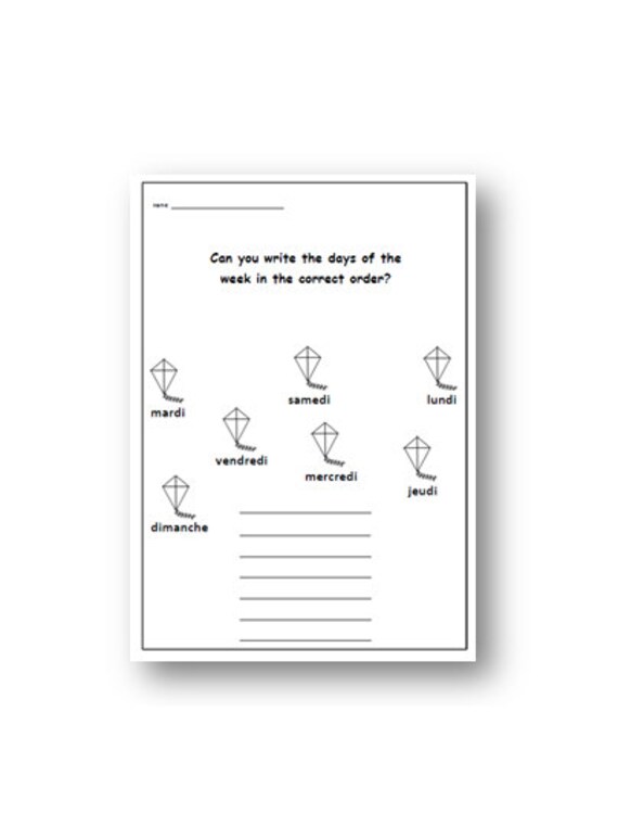 DAYS Of The WEEK FRENCH Worksheet French For Kids School Etsy DAYS Of The WEEK FRENCH Worksheet French For Kids School Etsy