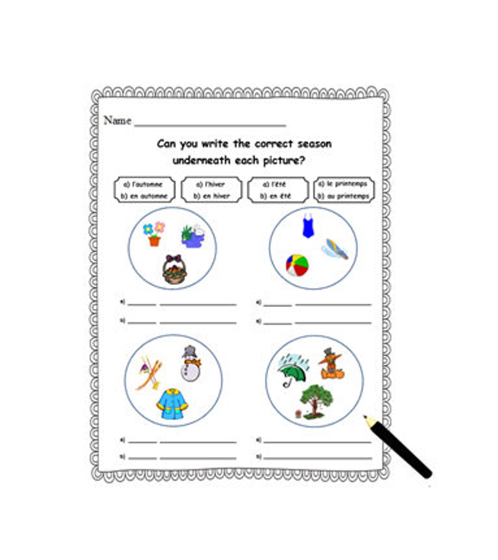 FRENCH WORKSHEET & HANDOUT to Learn the Seasons,printable Worksheet ...