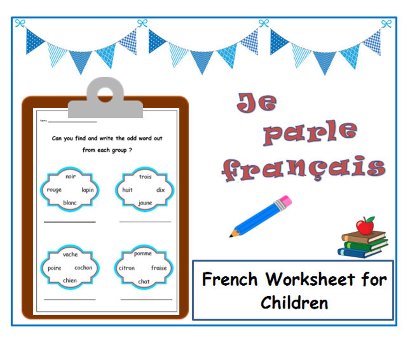 LEARN FRENCH WORDS With Teacher Worksheet / Educational Printable ...