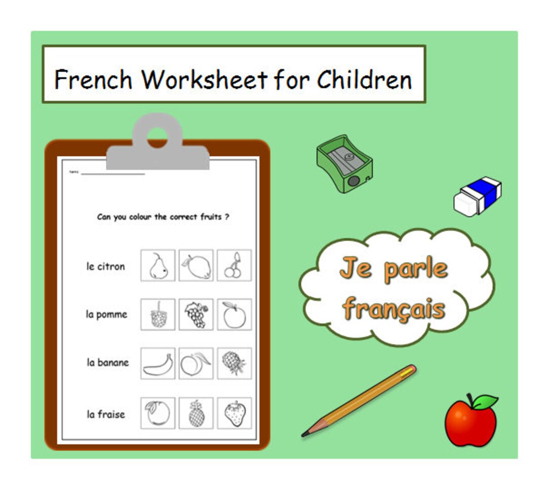 FRENCH for KIDS Fruits Words Language Worksheet / Kids Worksheet French ...