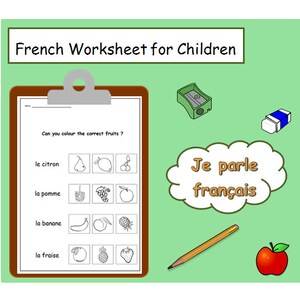 FRENCH for KIDS Fruits Words Language Worksheet / Kids Worksheet French ...