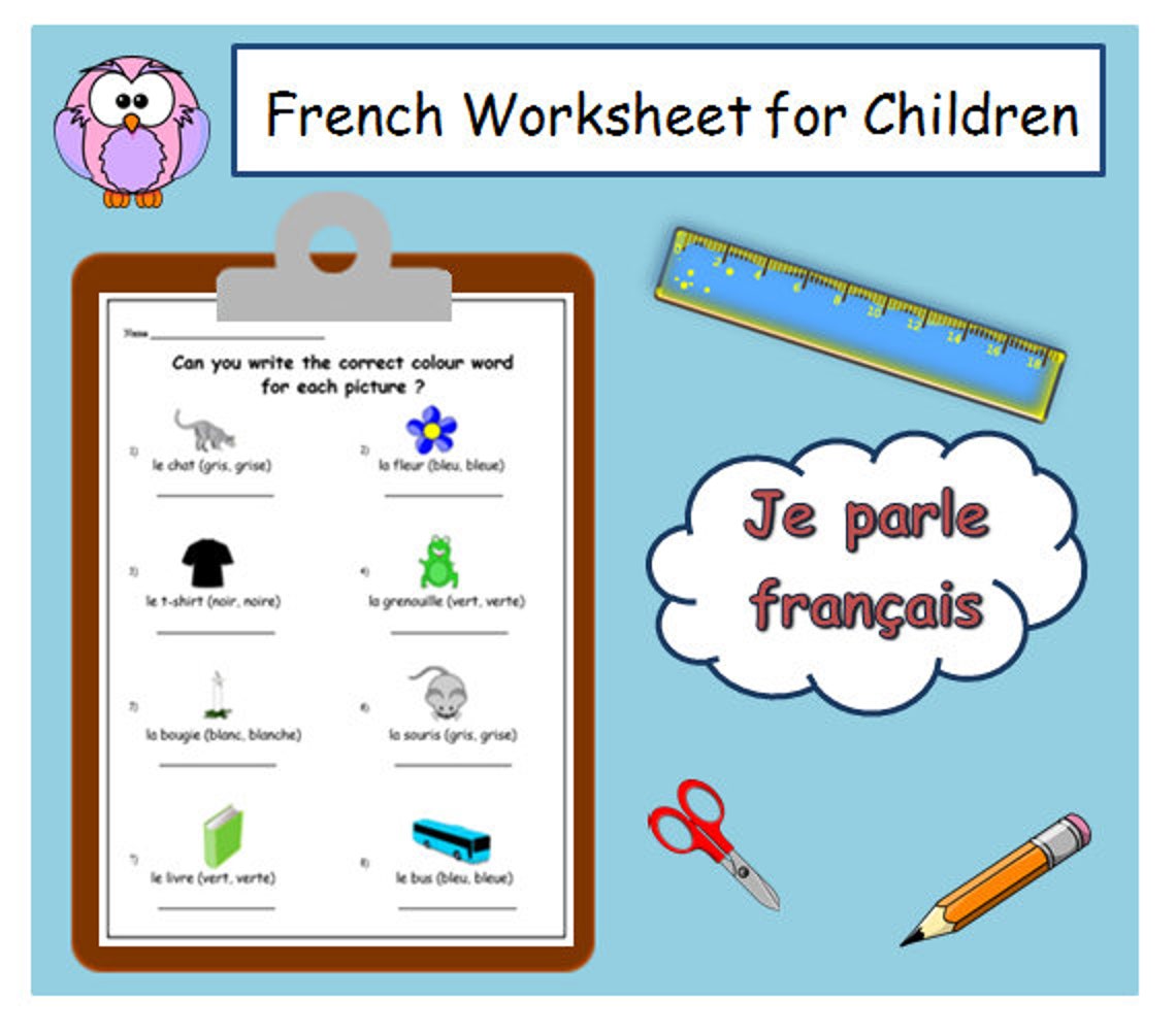 Colour Words FRENCH WORKSHEET With Masculine & Feminine Version,colour ...