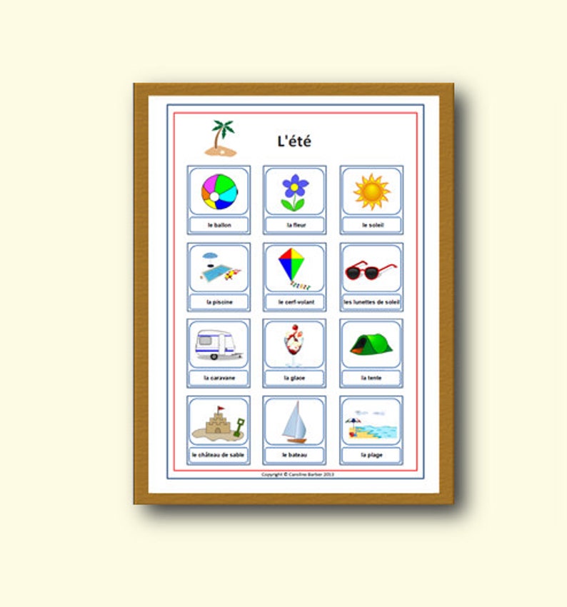 FRENCH SCHOOL POSTER Summer Words Kids for French / Language Learning ...