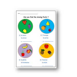 FRENCH LEARNING Actvity School PRINTABLE / Learn Names of Fruits With ...