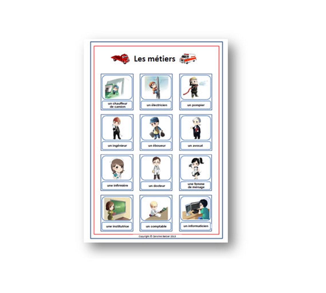 CLASSROOM WALL ART / French Poster Words / Jobs / Tasks / Careers ...