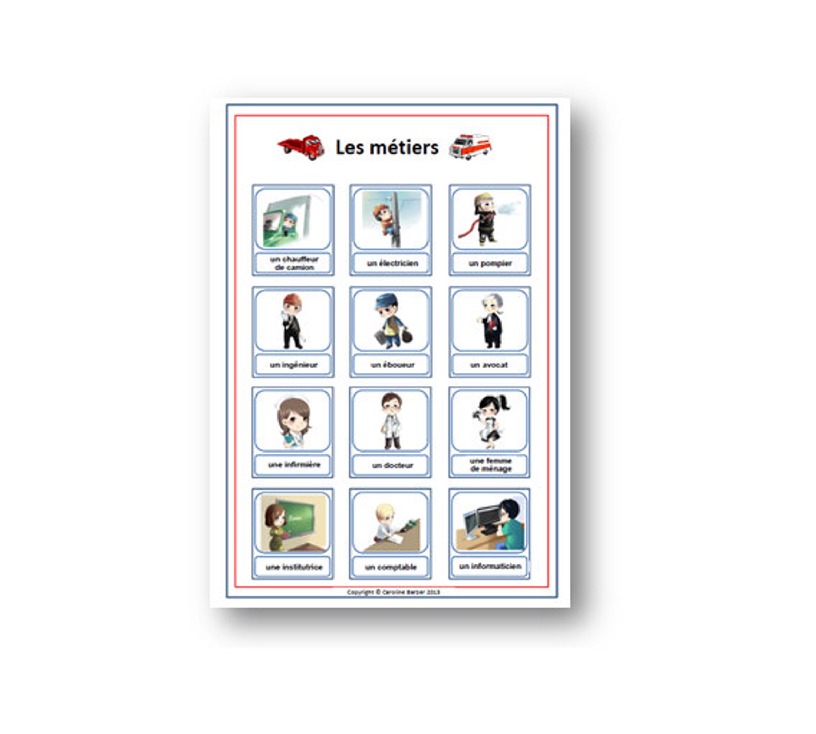 CLASSROOM WALL ART / French Poster Words / Jobs / Tasks / Careers ...