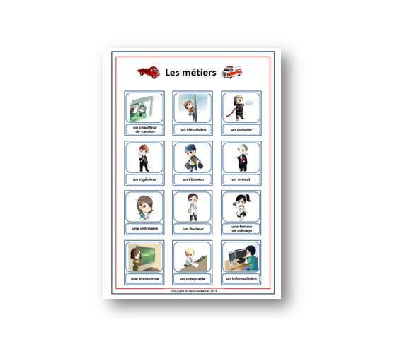 CLASSROOM WALL ART / French Poster Words / Jobs / Tasks / Careers ...