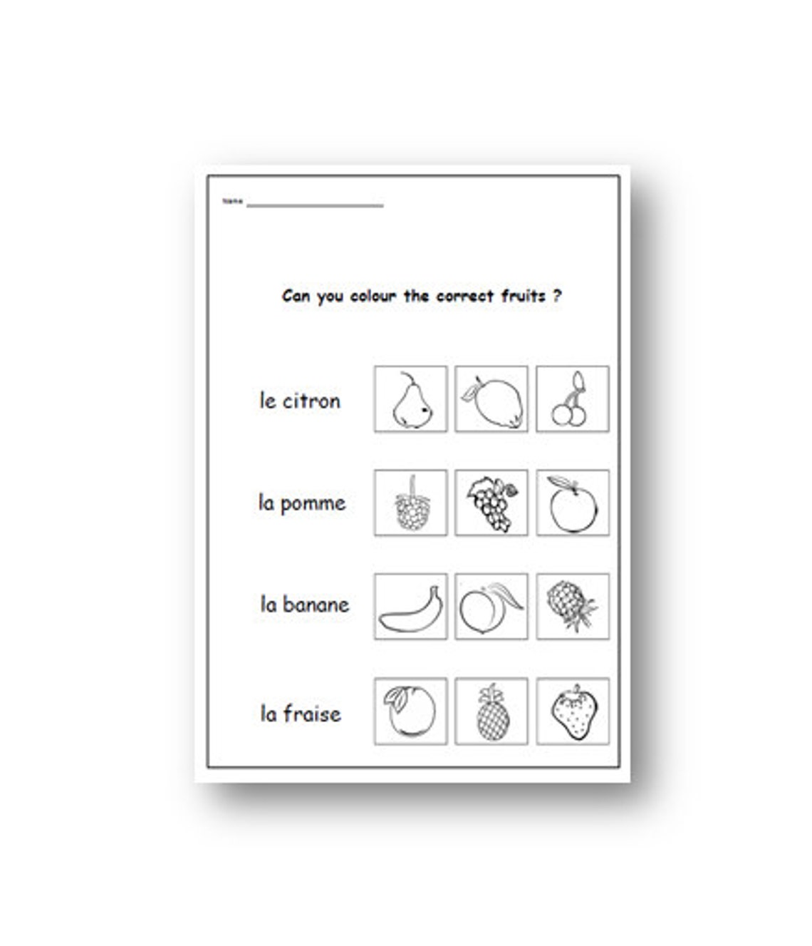 FRENCH for KIDS Fruits Words Language Worksheet / Kids Worksheet French ...