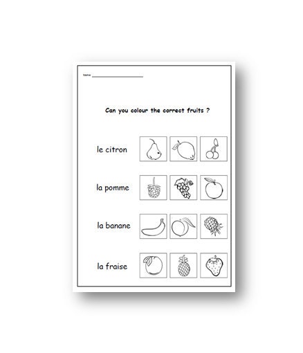 FRENCH for KIDS Fruits Words Language Worksheet / Kids Worksheet French ...