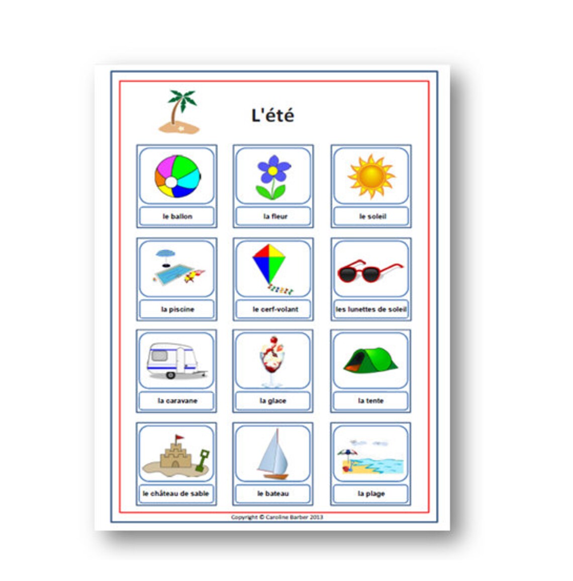 FRENCH SCHOOL POSTER Summer Words Kids for French / Language Learning ...