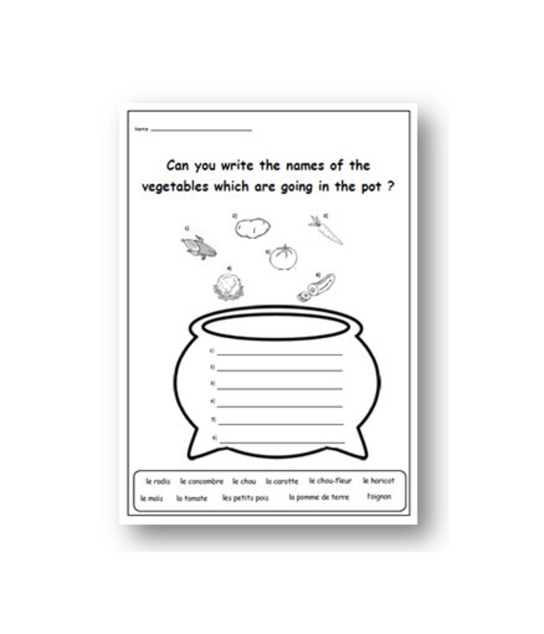Activity FRENCH WORKSHEET to Learn Names of Vegetables,primary for ...