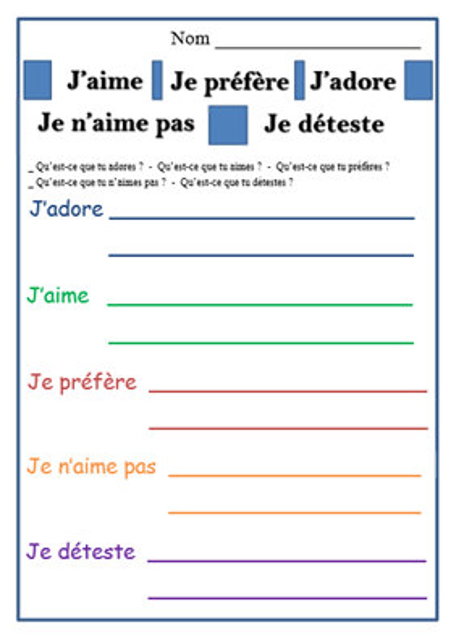 EXPRESS Likes,dislikes & Preferences in French-french Teacher's ...