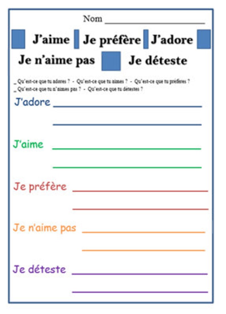 EXPRESS Likes,dislikes & Preferences in French-french Teacher's ...