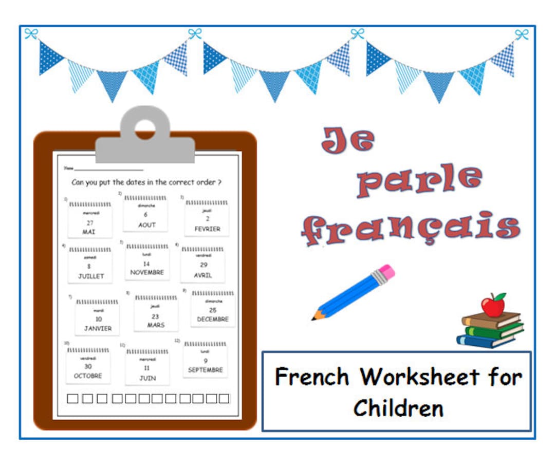 DAYS & MONTHS FRENCH Learning Kids Worksheet / Language Learning French ...