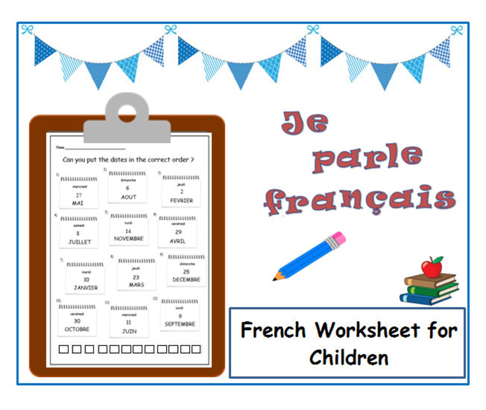 DAYS & MONTHS FRENCH Learning Kids Worksheet / Language Learning French ...