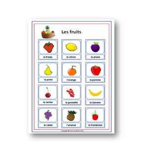 FRENCH KIDS LEARNING Fruit Words School Poster/language Teacher ...