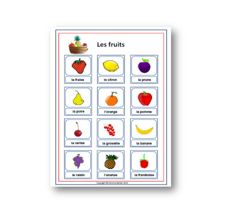 FRENCH KIDS LEARNING Fruit Words School Poster/language Teacher ...